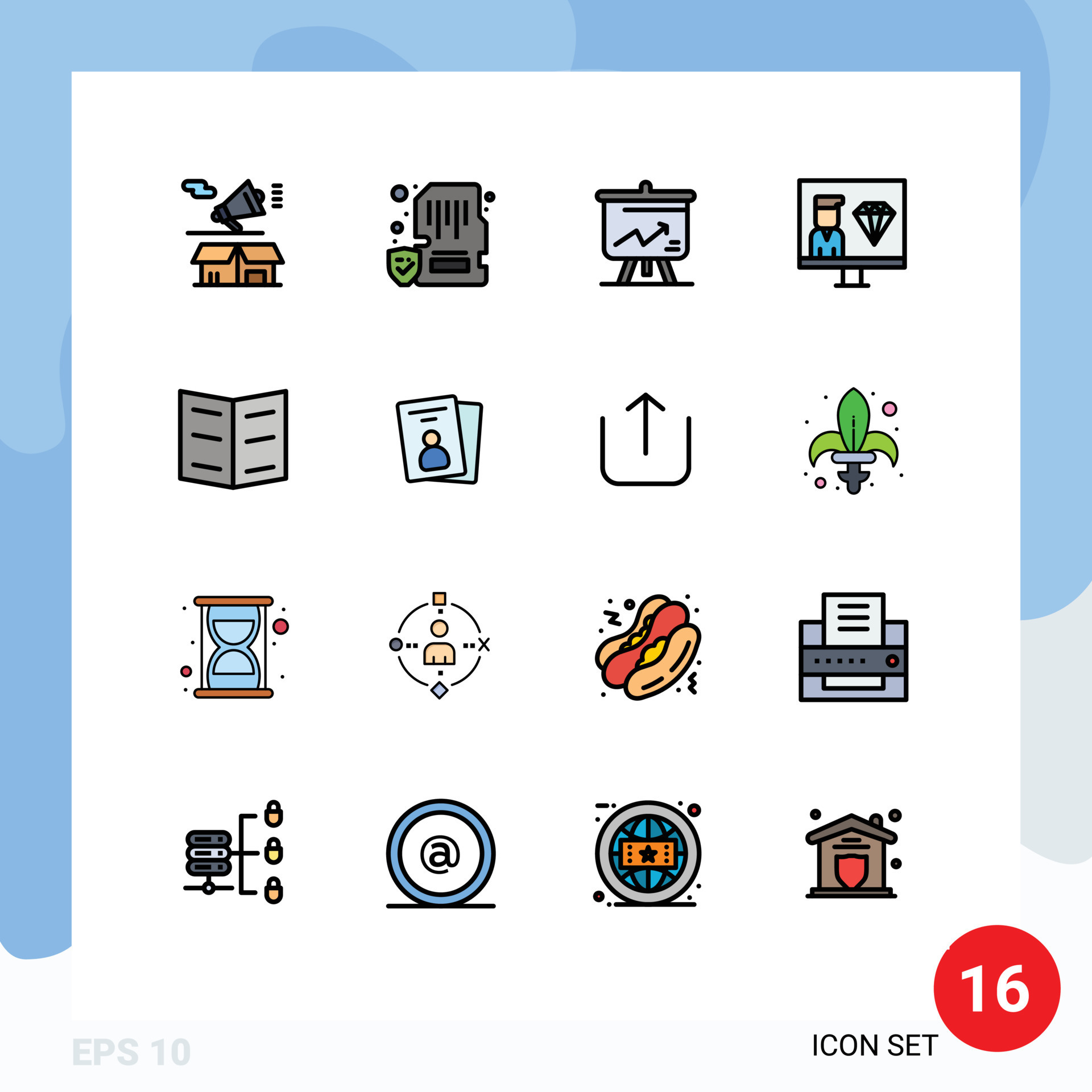 Pictogram Set Of 16 Simple Flat Color Filled Lines Of Programmer