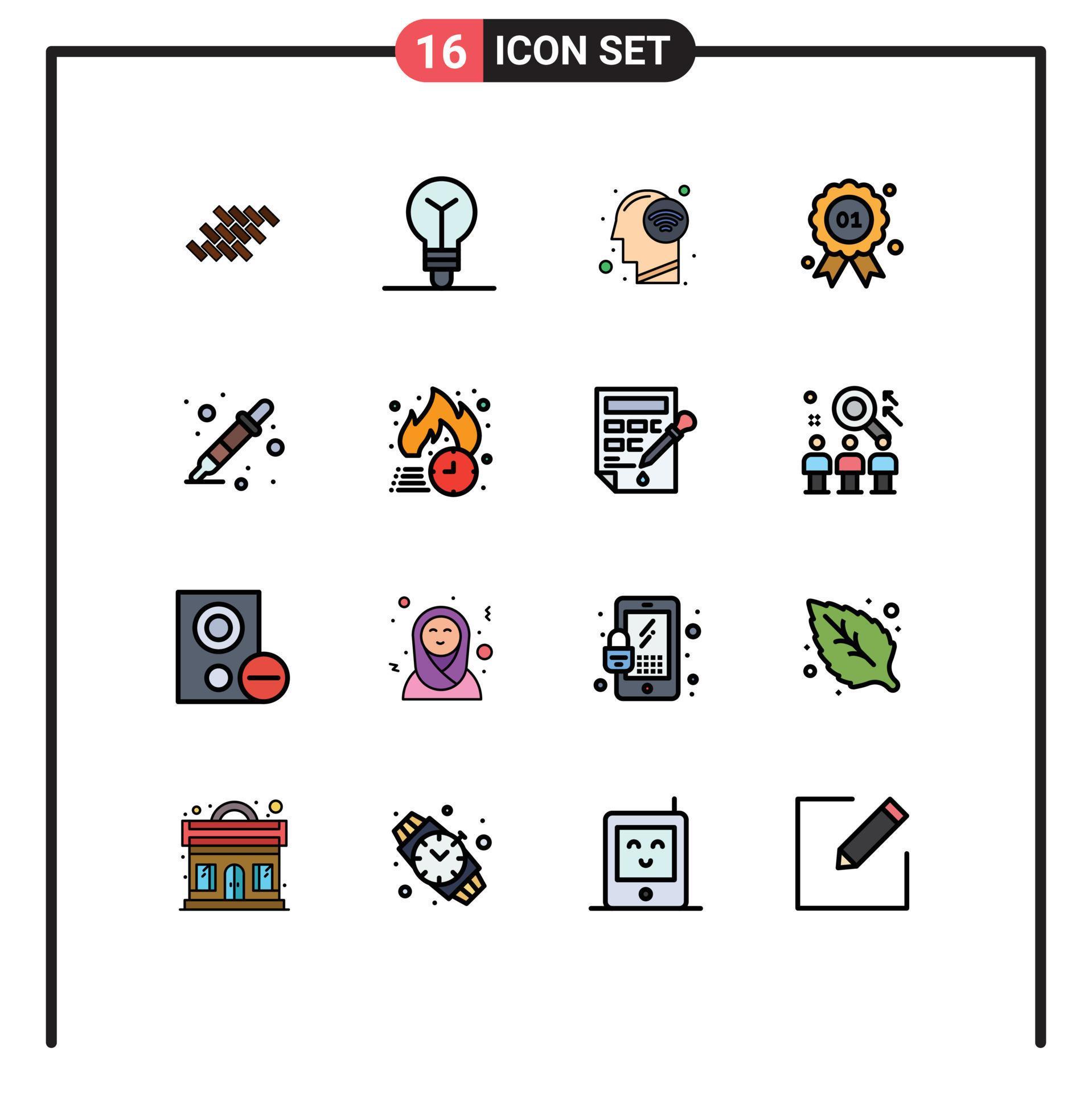 16 User Interface Flat Color Filled Line Pack Of Modern Signs And Symbols Of Color Sampler