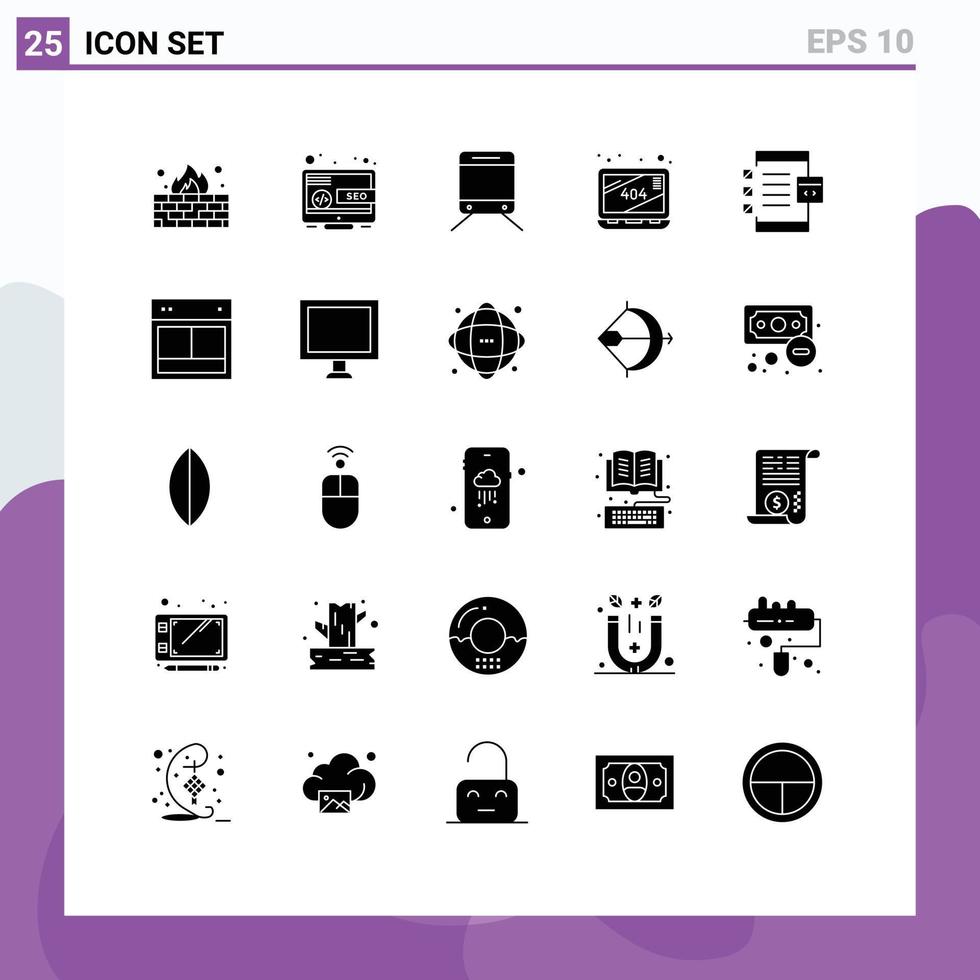 Pictogram Set of 25 Simple Solid Glyphs of development coding regular app missing Editable ...
