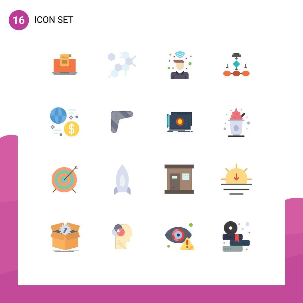 Modern Set Of 16 Flat Colors Pictograph Of Algorithm Wifi Cell User On Editable Pack Of Creative