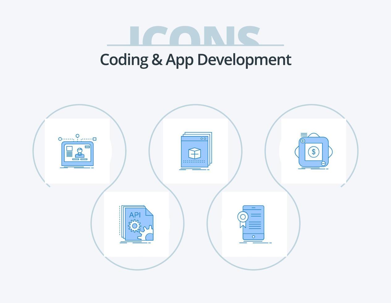 Coding And App Development Blue Icon Pack 5 Icon Design. application ...