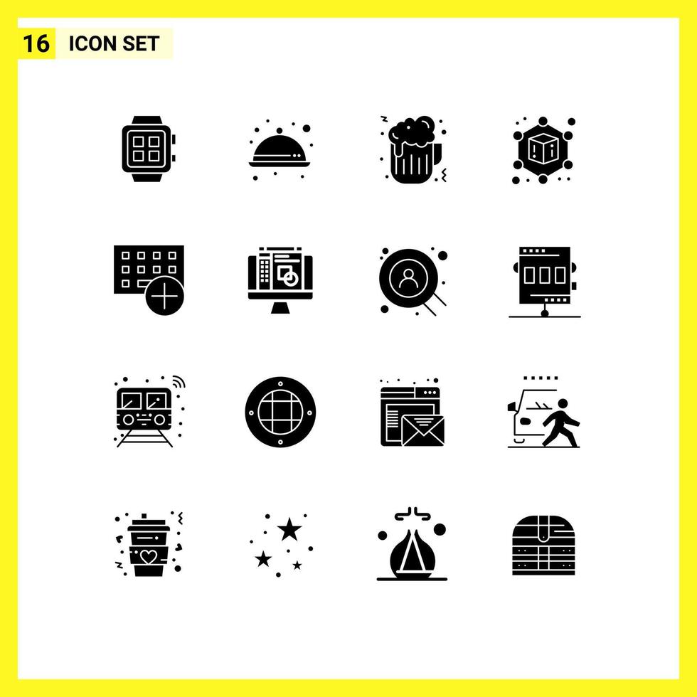 Set Of 16 Vector Solid Glyphs On Grid For Gadget Computers Ware Add Cube Editable Vector Design