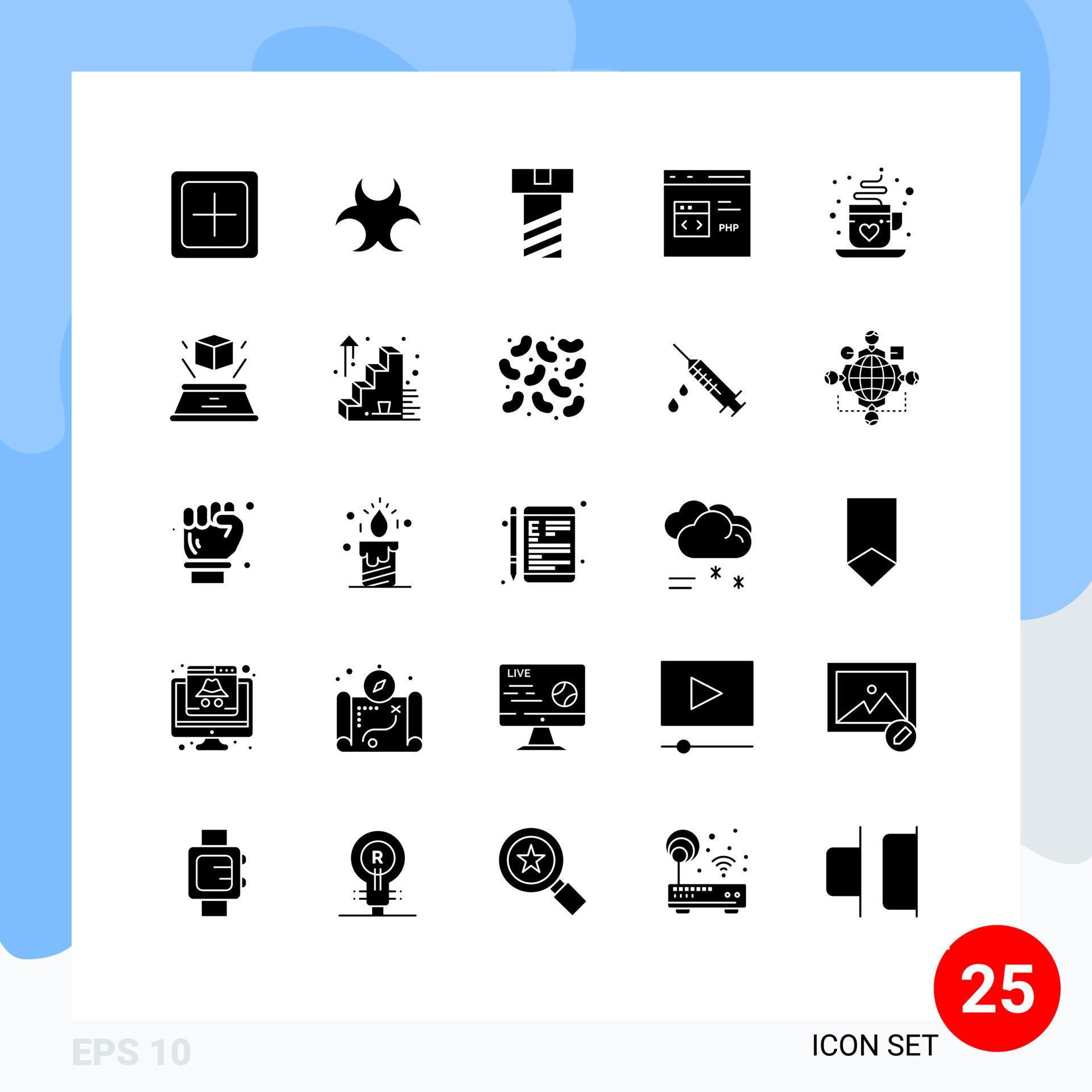 25 Thematic Vector Solid Glyphs and Editable Symbols of cup php science ...