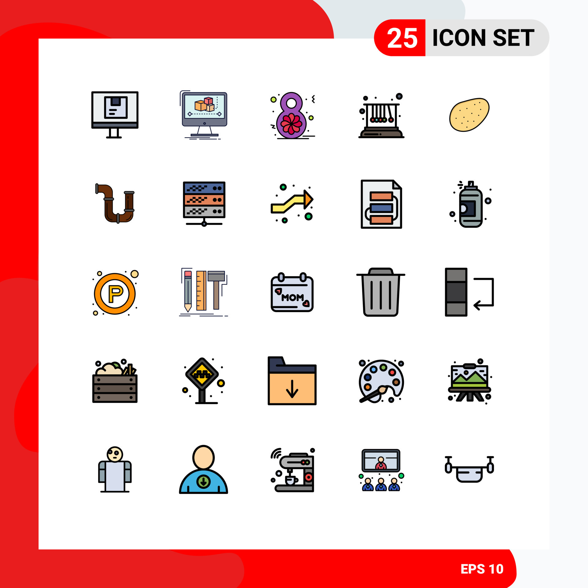 User Interface Pack Of 25 Basic Filled Line Flat Colors Of School Pendulum Monitor Movement