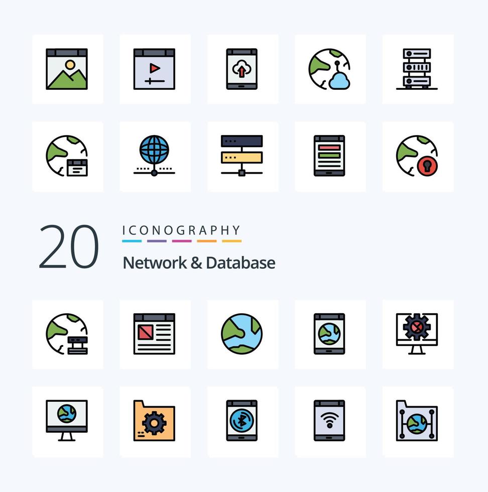 20 Network And Database Line Filled Color icon Pack like internet app ...