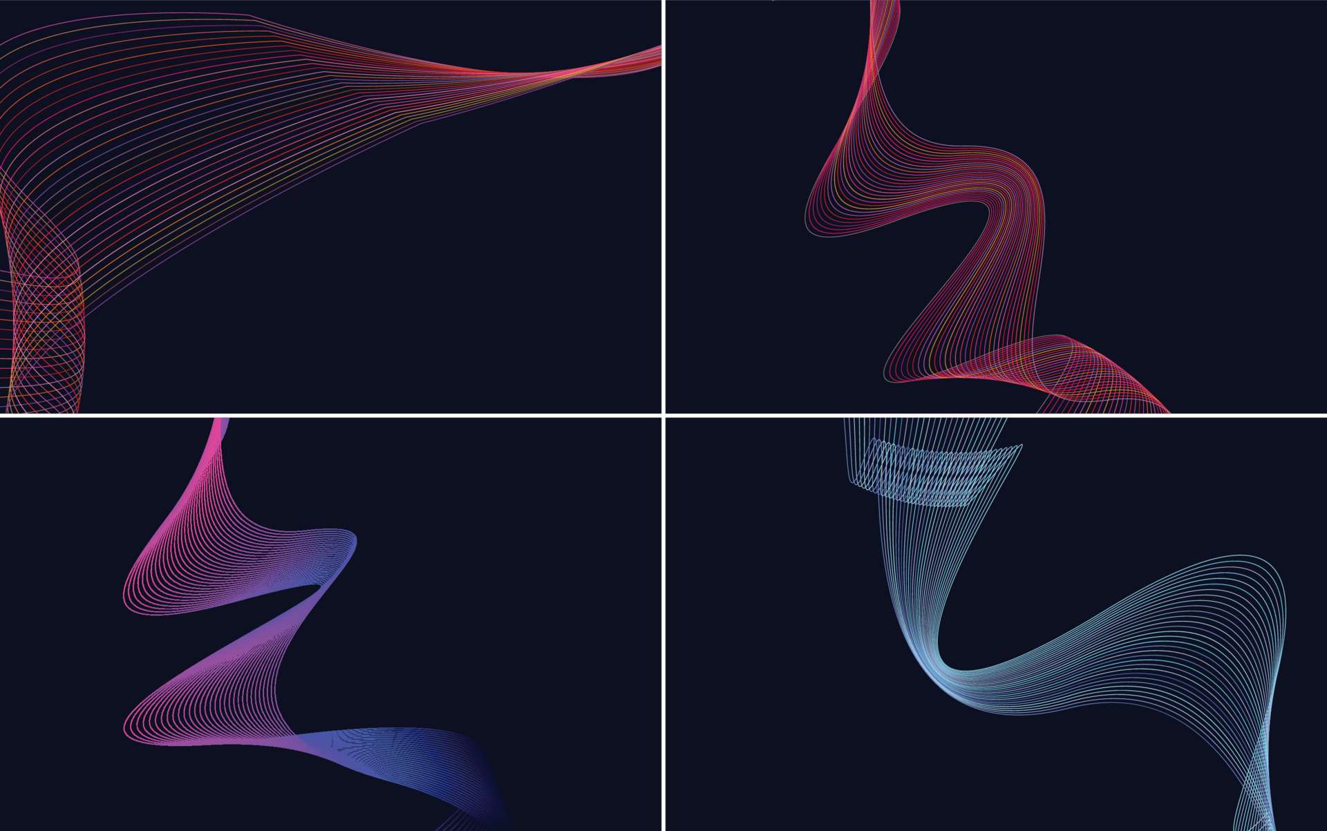 Set Of 4 Geometric Wave Pattern Background Abstract Waving Line