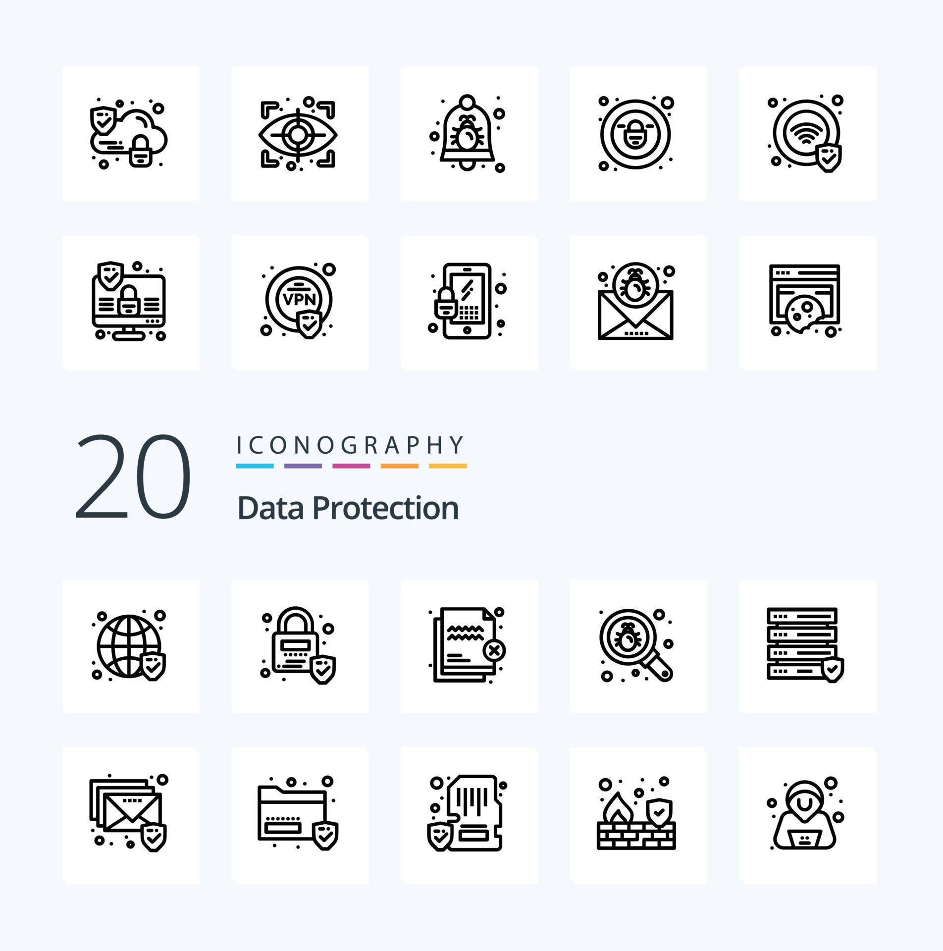 20 Data Protection Line Icon Pack Like Security Security File Search
