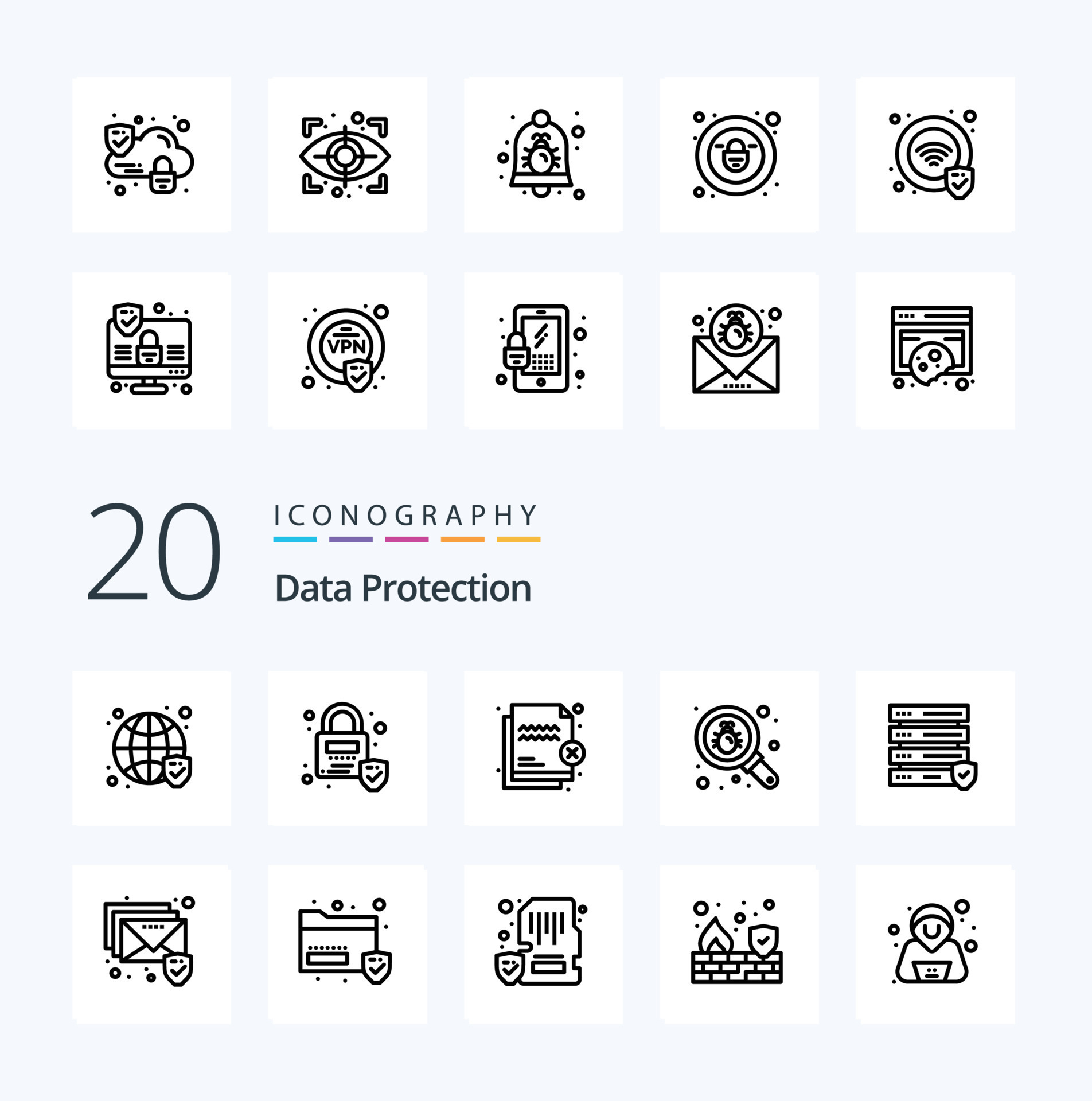 20 Data Protection Line Icon Pack Like Security Security File Search
