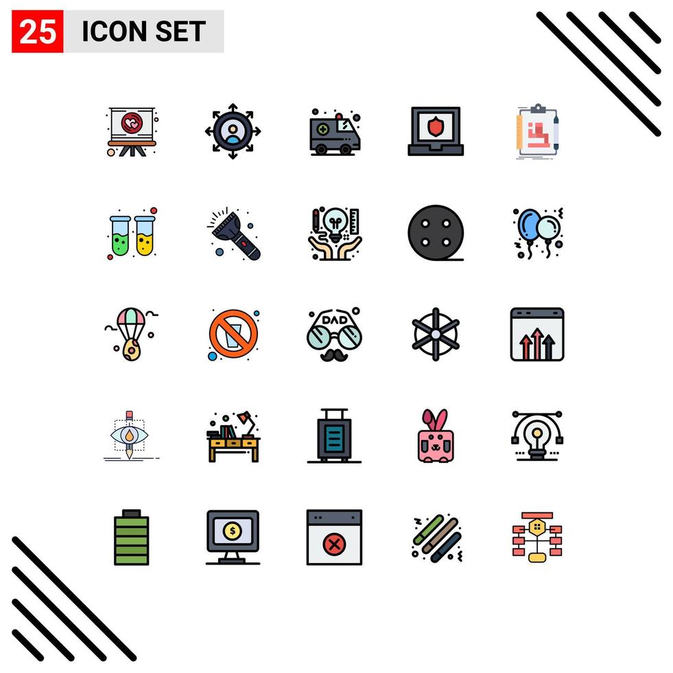 Filled Line Flat Color Pack Of 25 Universal Symbols Of Workflow Scheme Emergency Process Shield