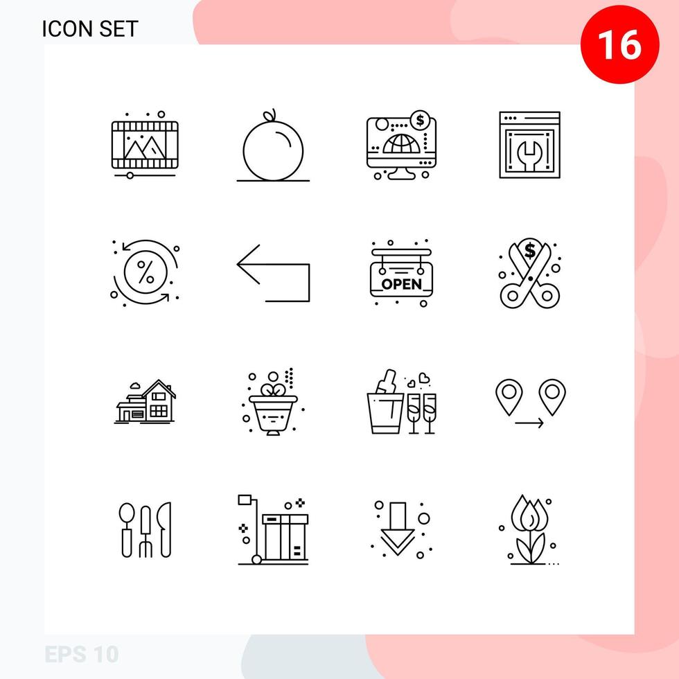 Stock Vector Icon Pack of 16 Line Signs and Symbols for percent costs ...