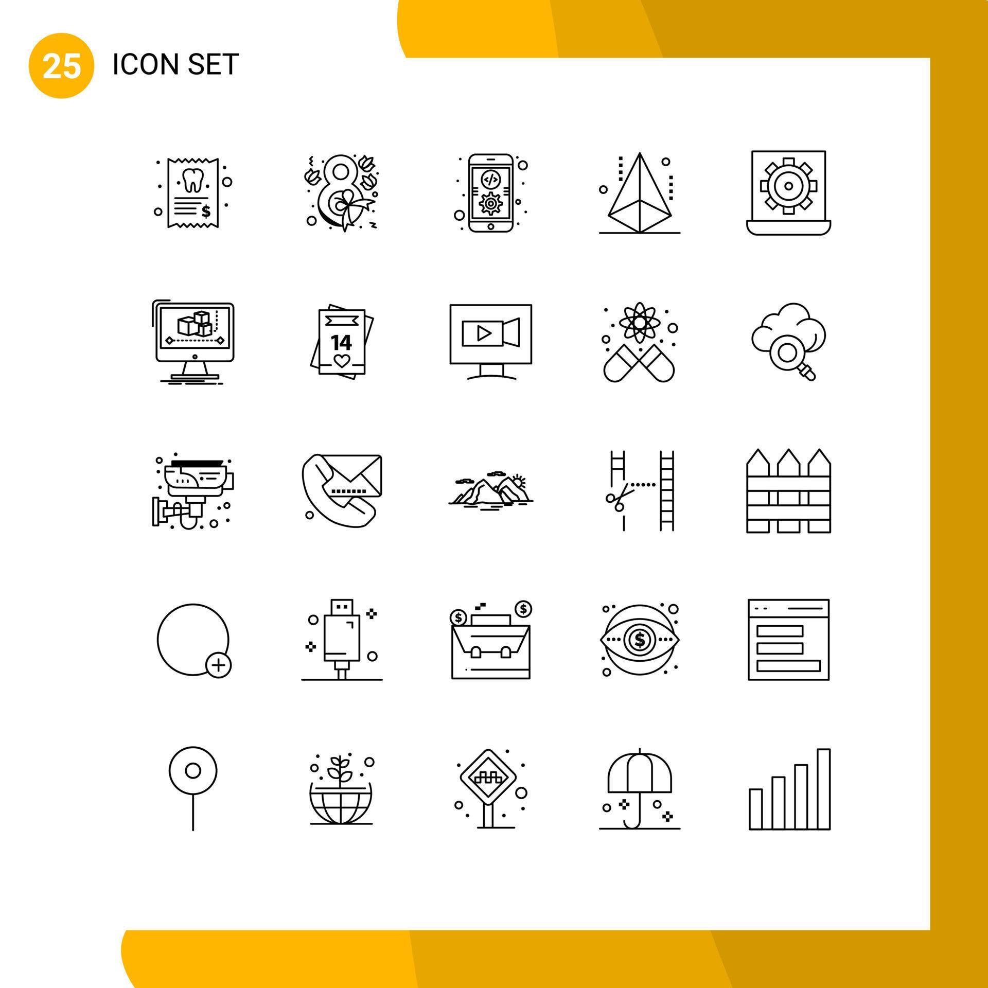 25 Thematic Vector Lines And Editable Symbols Of Computer Modeling App Geometry Design Editable
