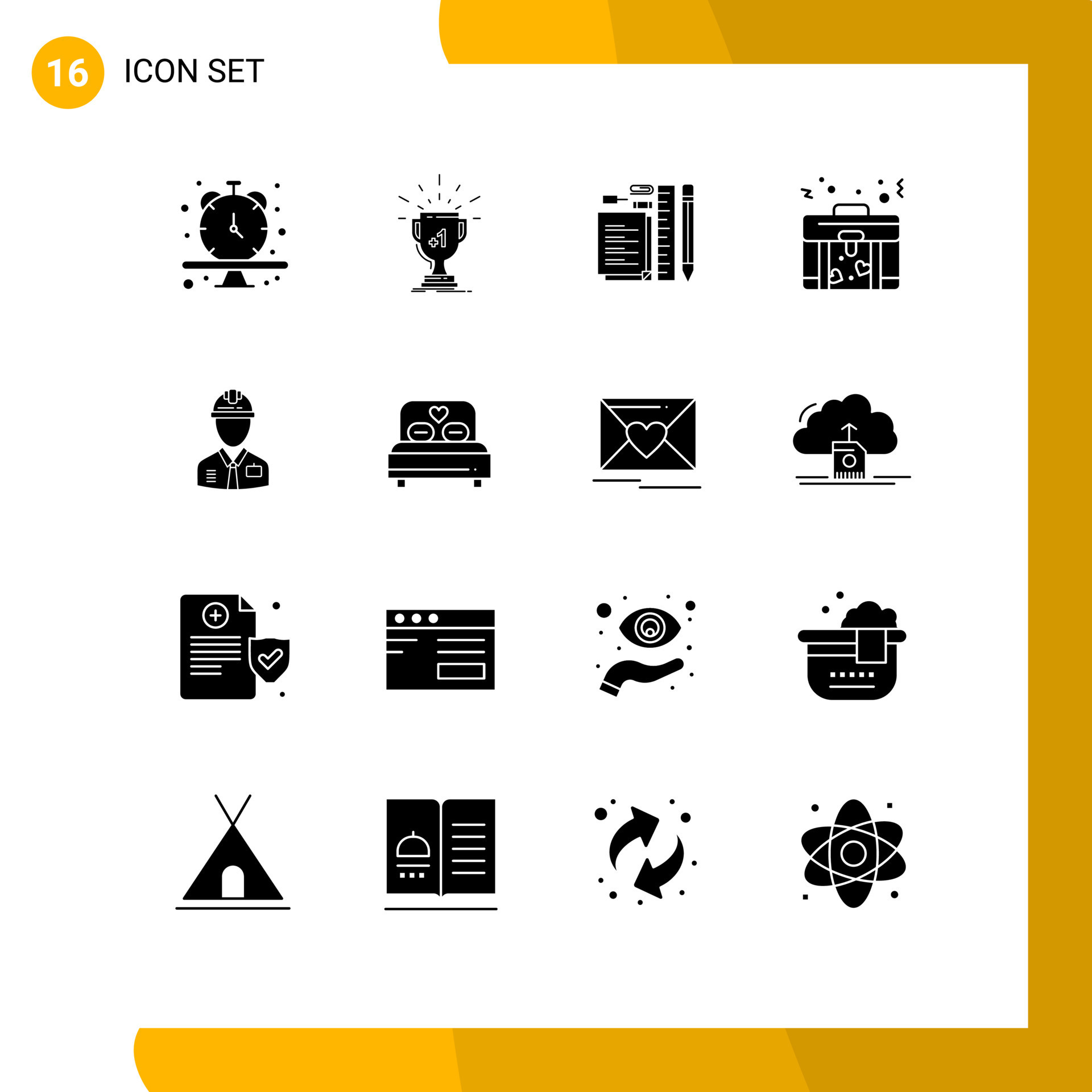 Set Of 16 Modern Ui Icons Symbols Signs For Worker Briefcase First Bag Notepad Editable Vector