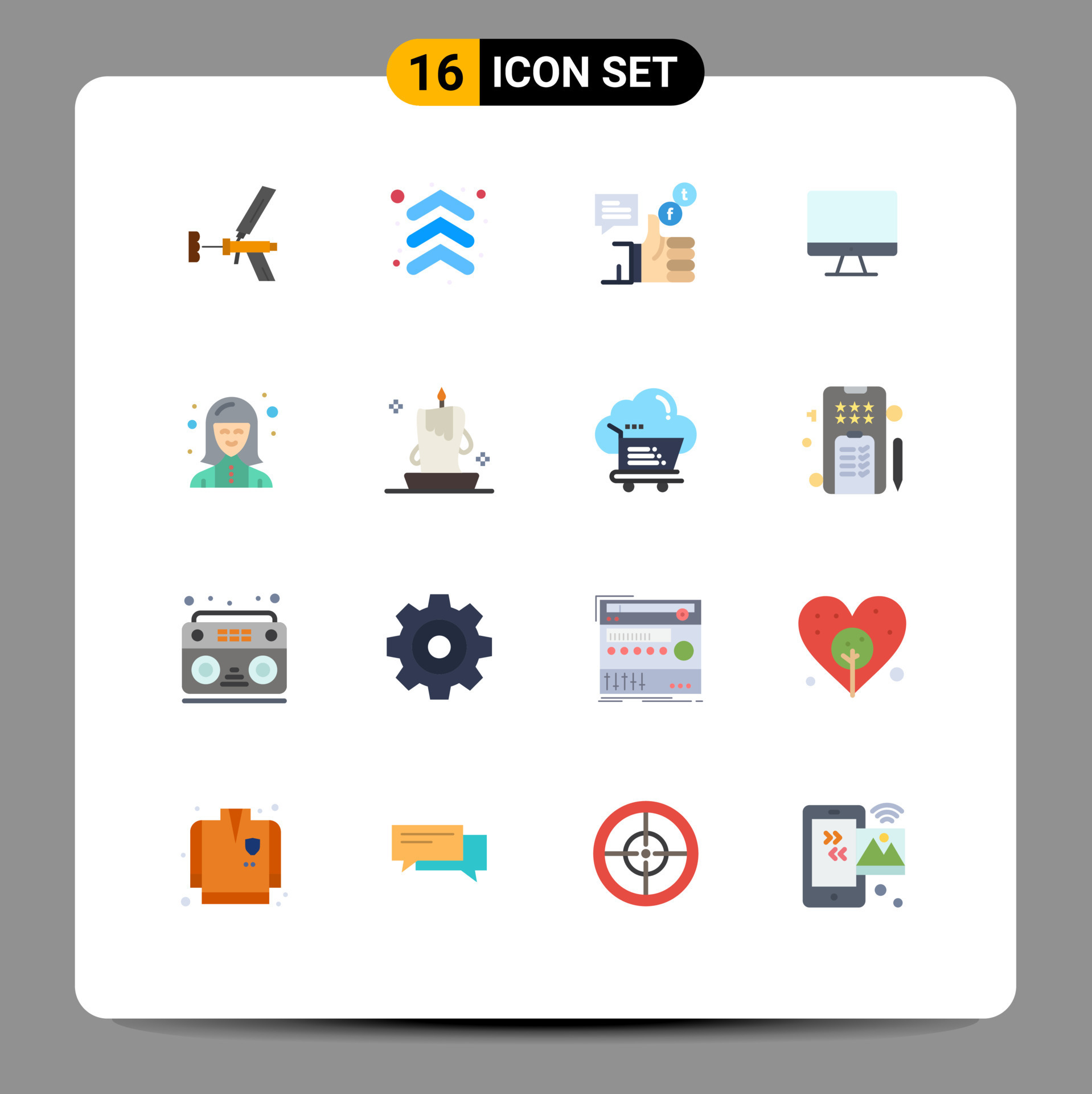Set Of 16 Modern Ui Icons Symbols Signs For Monitor Twitter Arrows