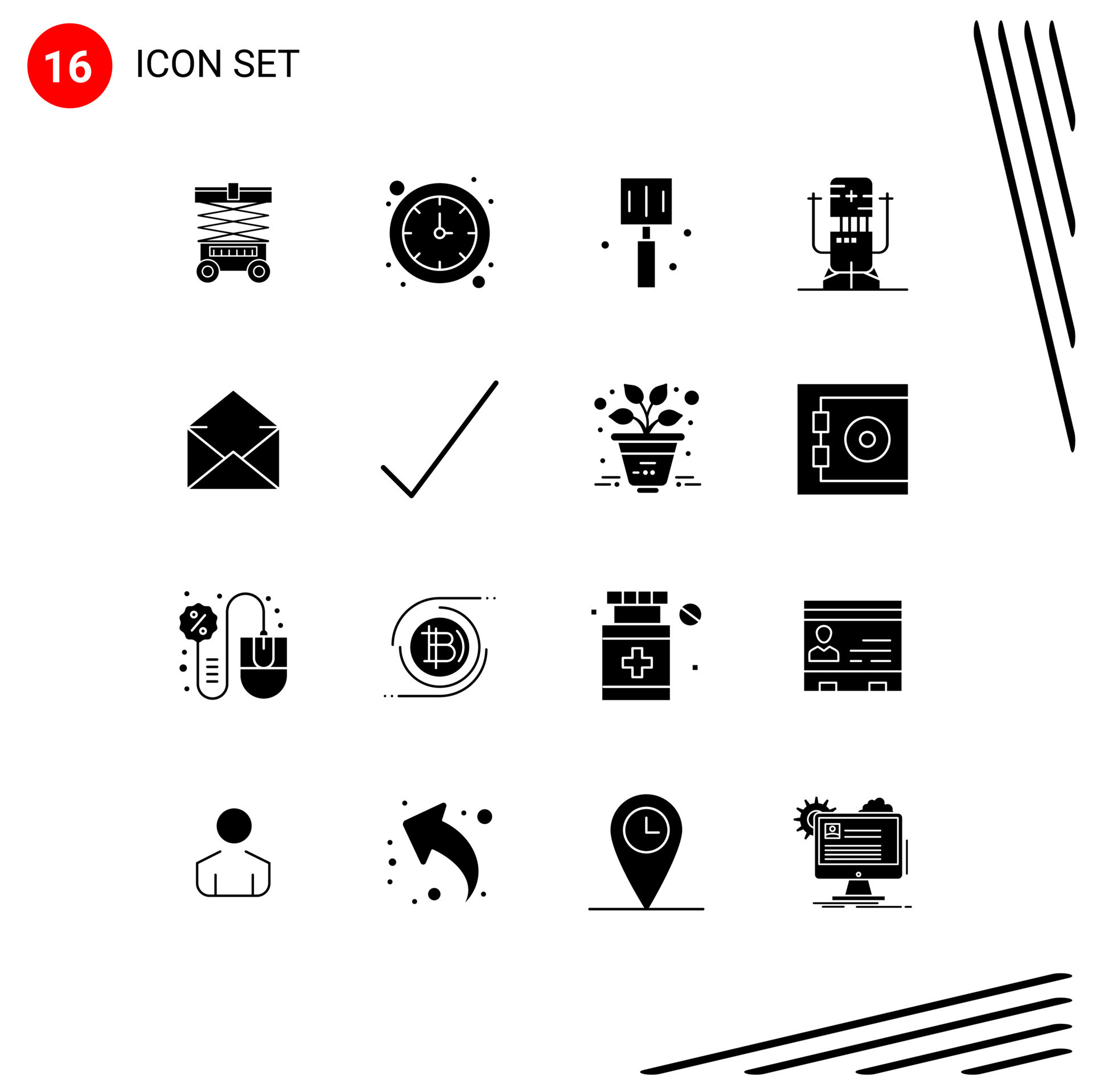 Set Of 16 Modern Ui Icons Symbols Signs For Mail Medical Fast Food Machine Bot Editable Vector