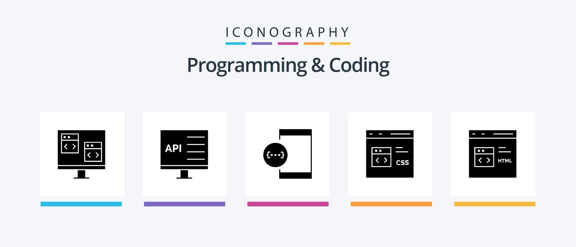 Programming And Coding Glyph 5 Icon Pack Including Develop Code Development Development Css