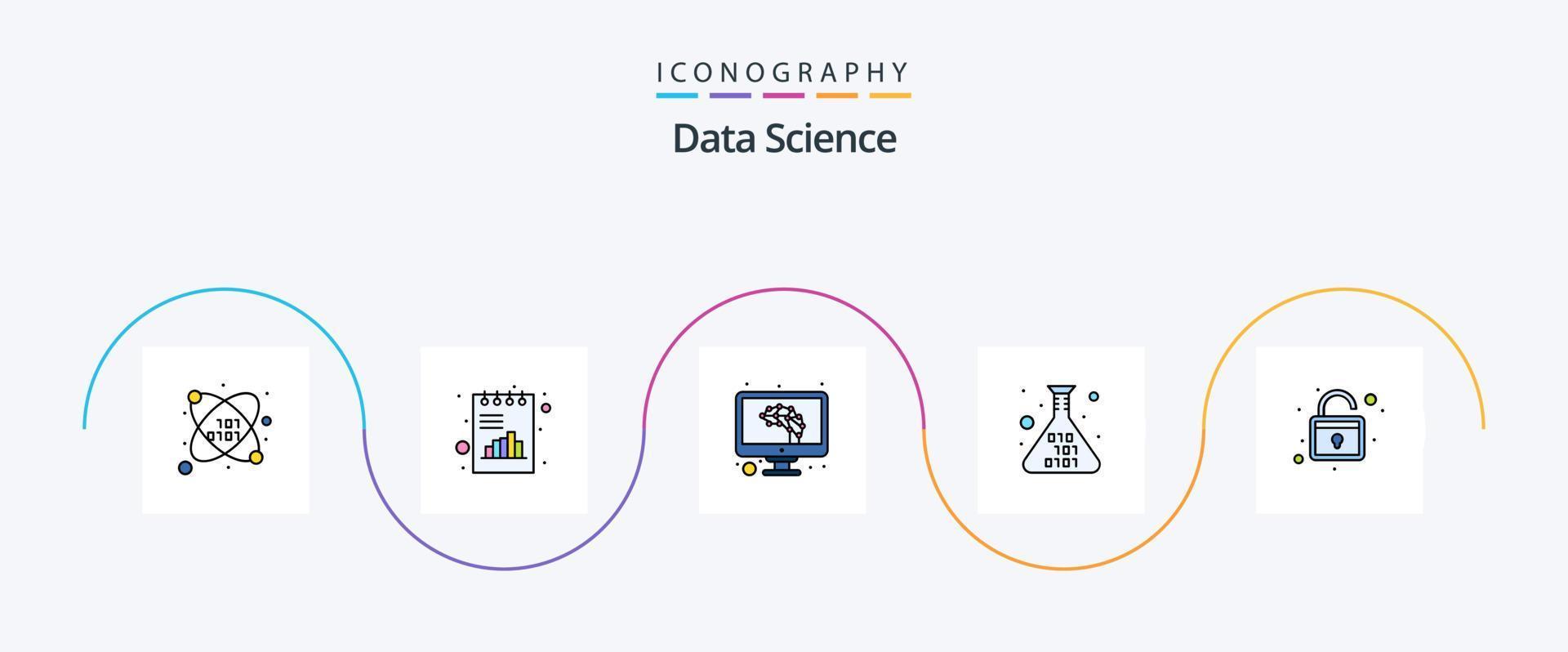 Data Science Line Filled Flat 5 Icon Pack Including Streamline Programming Ai Code Research