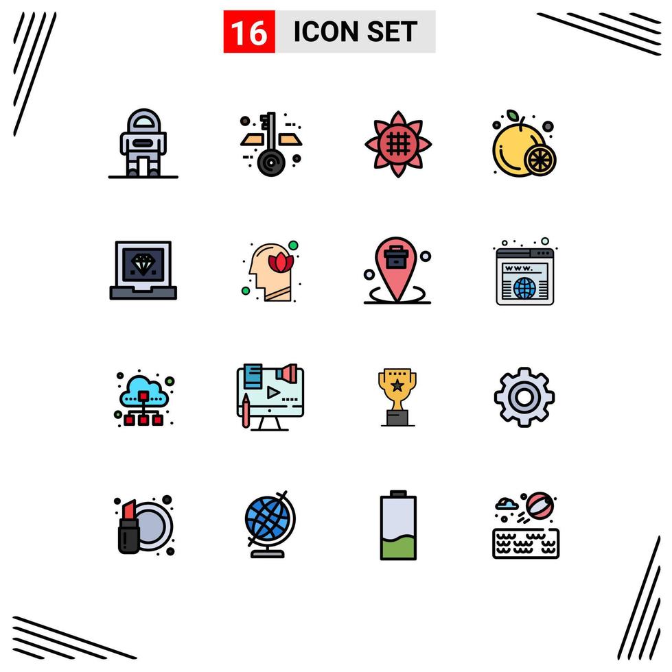 Set Of 16 Modern Ui Icons Symbols Signs For Programming Develop Flower Coding Fruit Editable