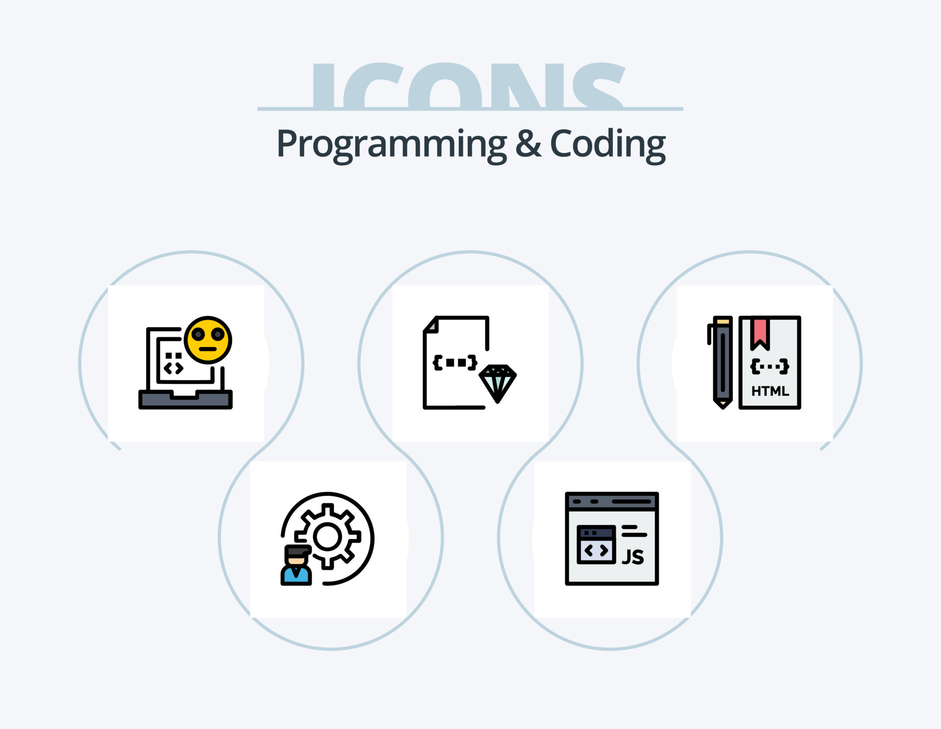 Programming And Coding Line Filled Icon Pack 5 Icon Design Coding App Develop Webpage