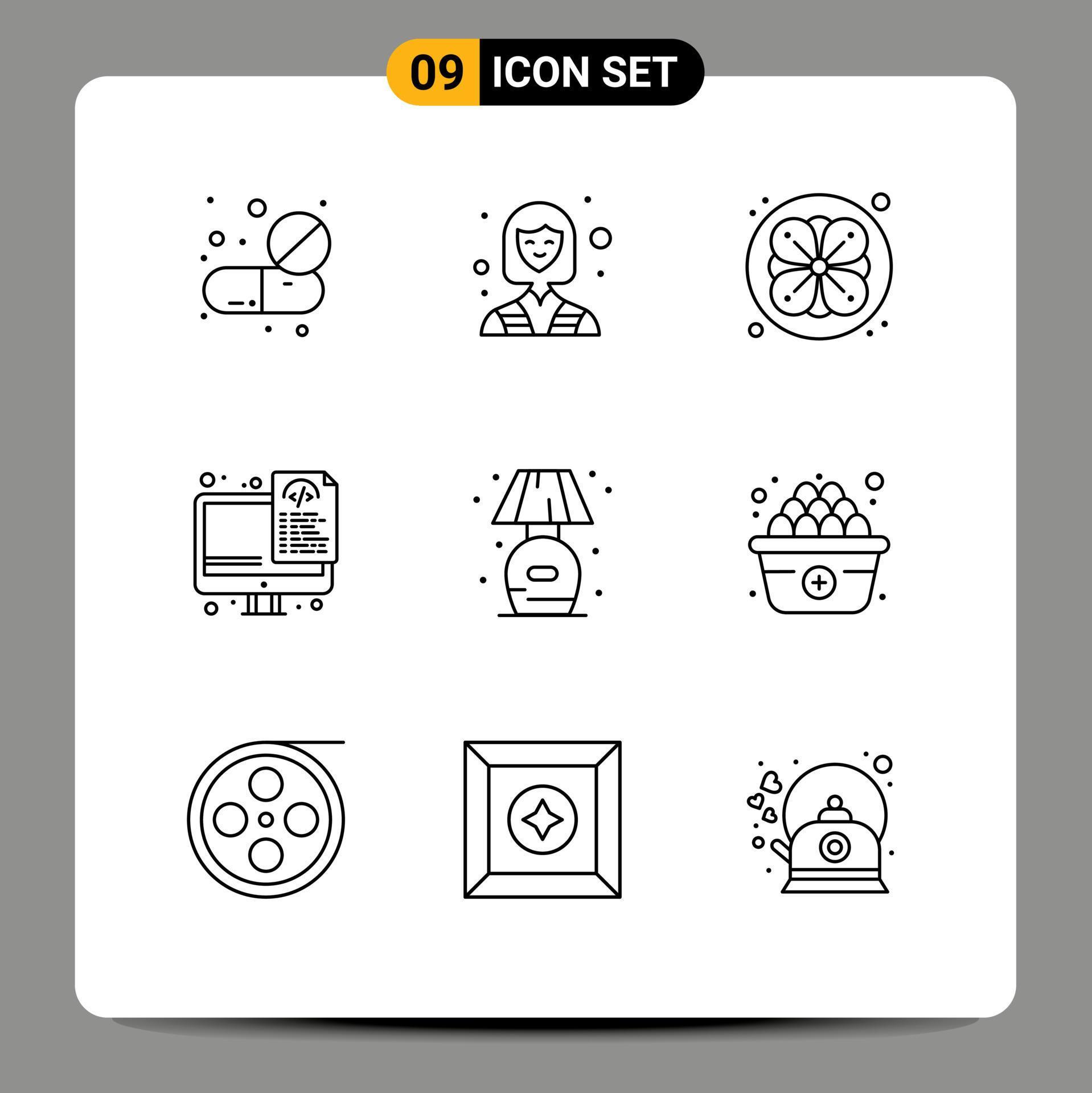Set Of 9 Modern Ui Icons Symbols Signs For Living Files Worker Programming Coding Editable