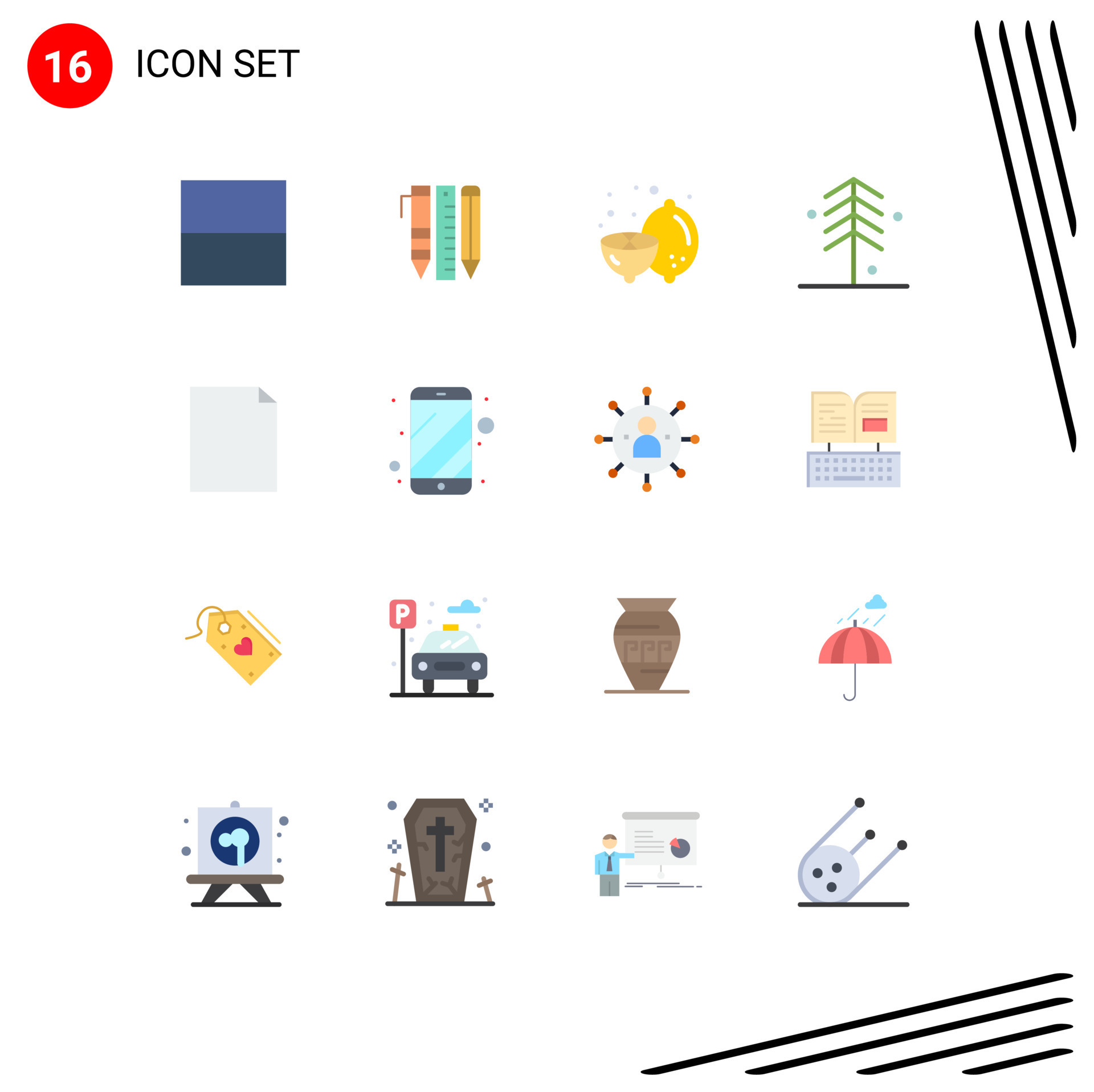 Editable Vector Line Pack Of 16 Simple Flat Colors Of File Tree Lemon Nature Forest Editable