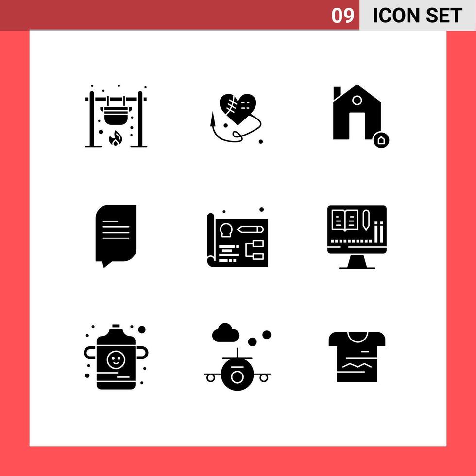 Pictogram Set of 9 Simple Solid Glyphs of development messages buildings conversation real ...