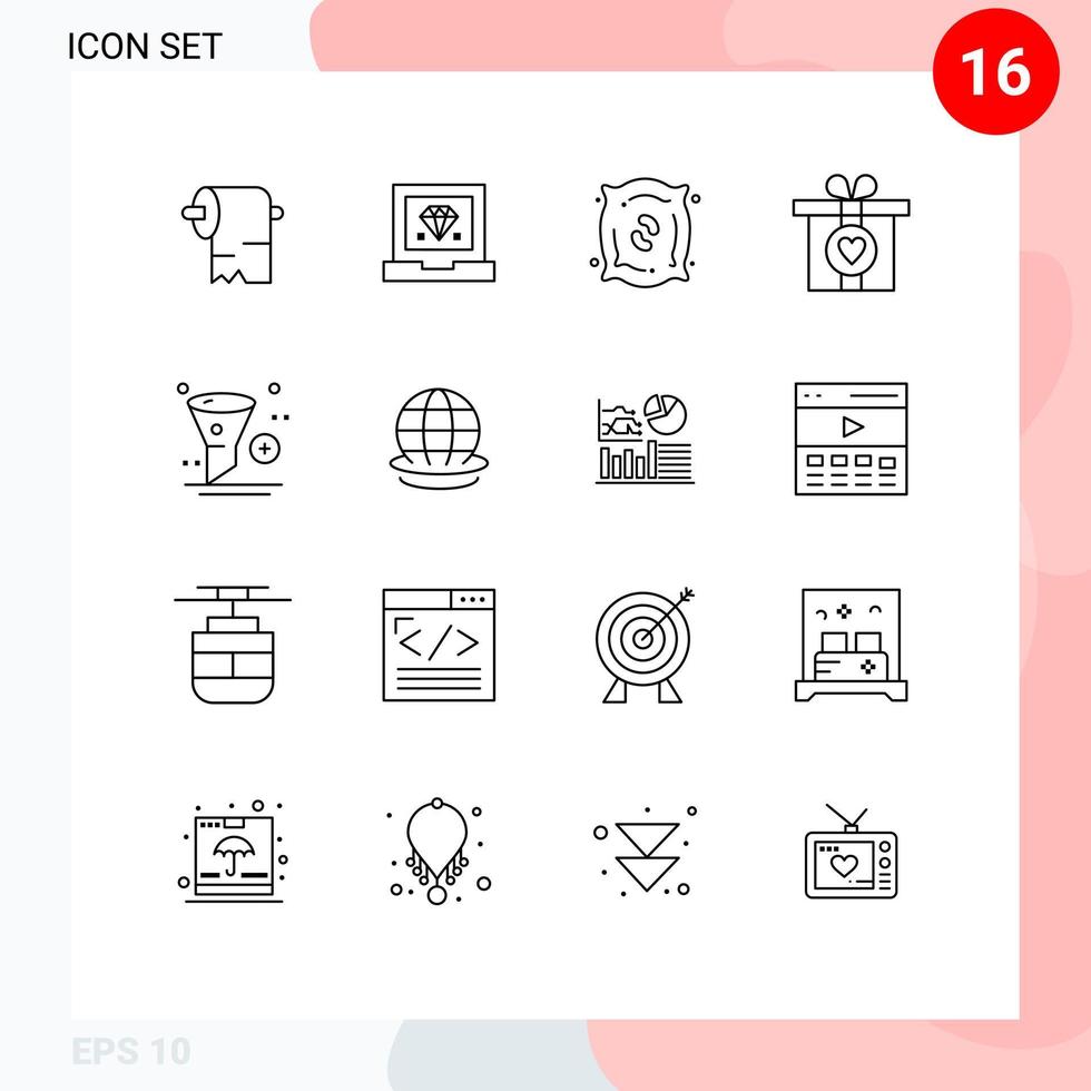 User Interface Pack of 16 Basic Outlines of design app fertilizer add love Editable Vector ...