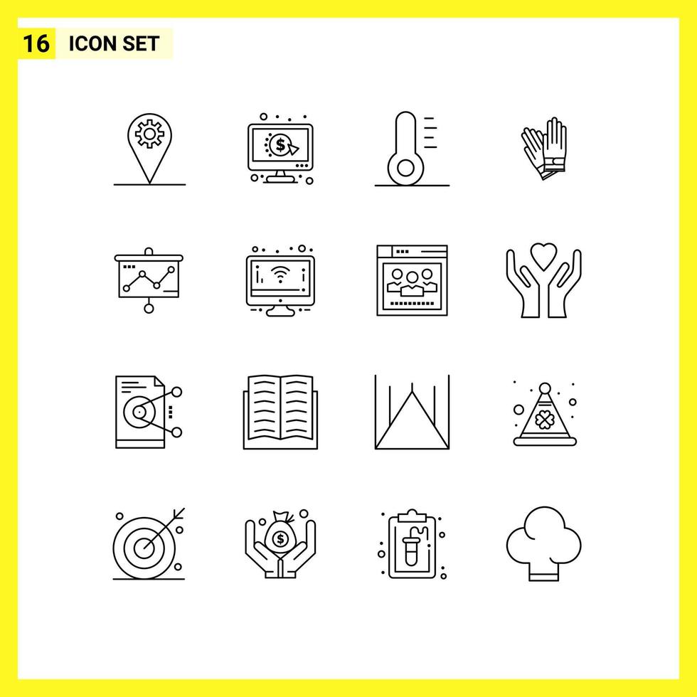 User Interface Pack Of 16 Basic Outlines Of Projector Presentation Christmas Chart Construction