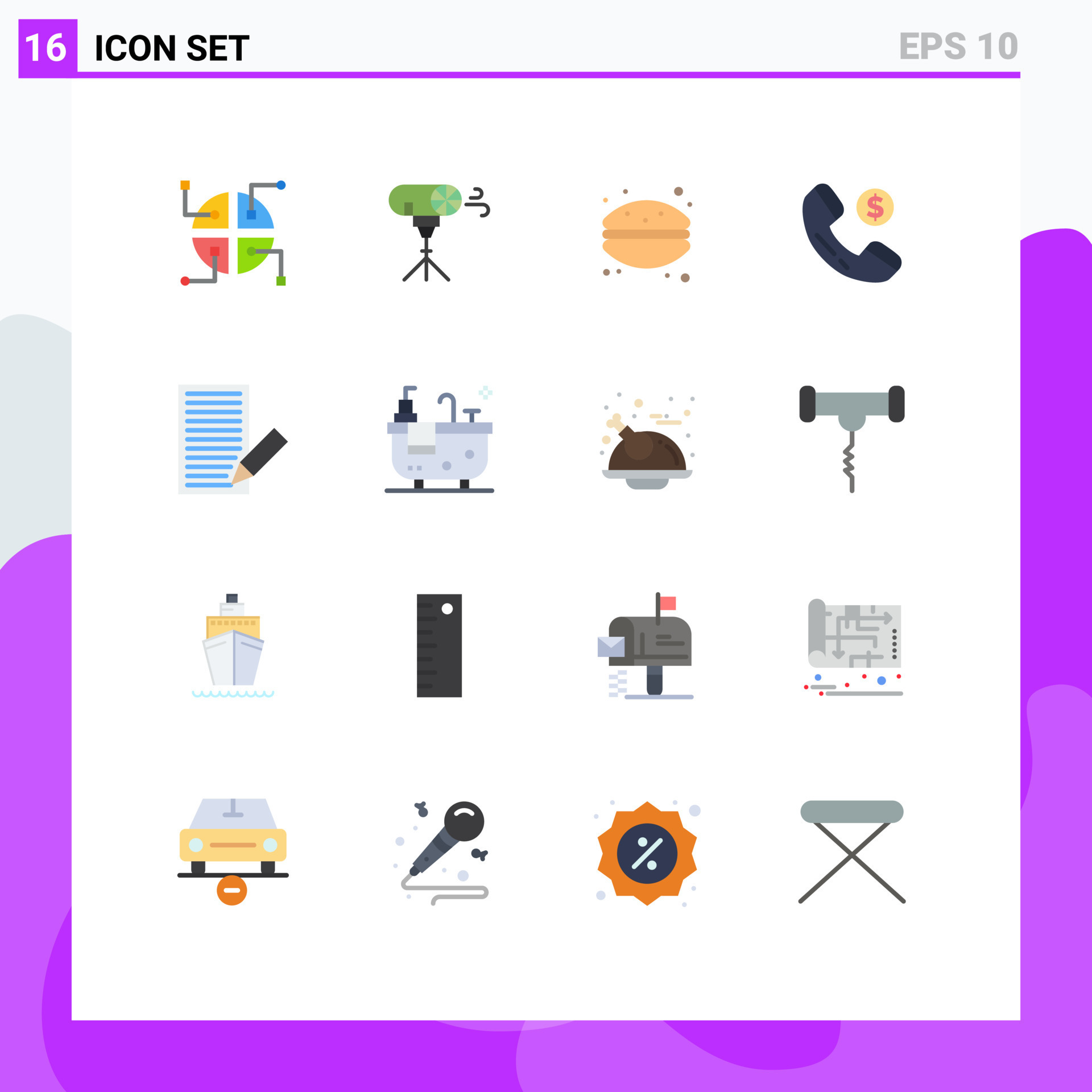 Set of 16 Modern UI Icons Symbols Signs for letter contact dessert communication online Editable ...