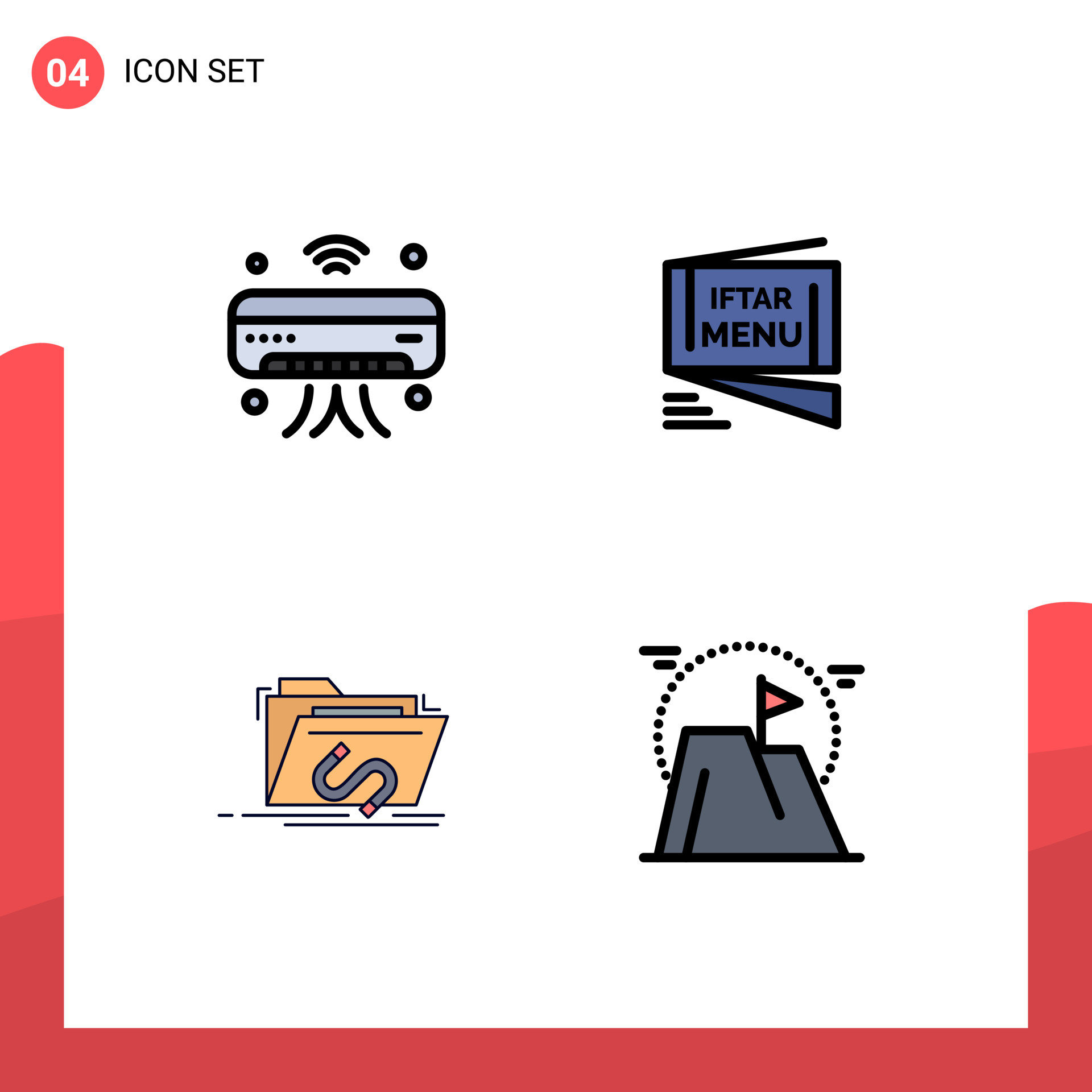 Set Of 4 Vector Filledline Flat Colors On Grid For Ac Fast Iot Menu Exploit Editable Vector