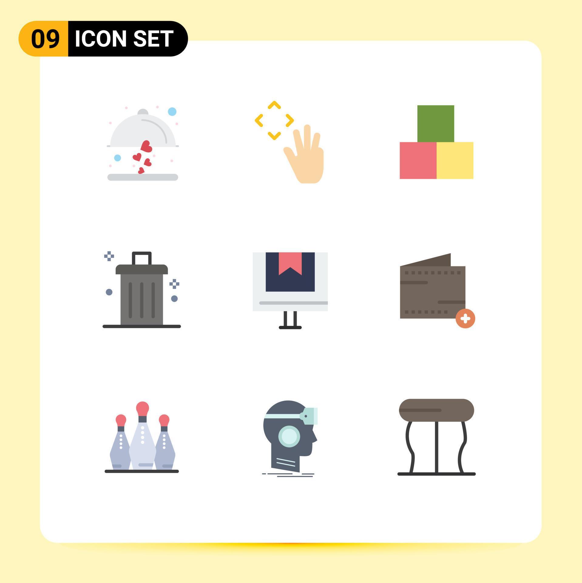 Set Of 9 Vector Flat Colors On Grid For Box Garbage Blocks Delete Bin Editable Vector Design