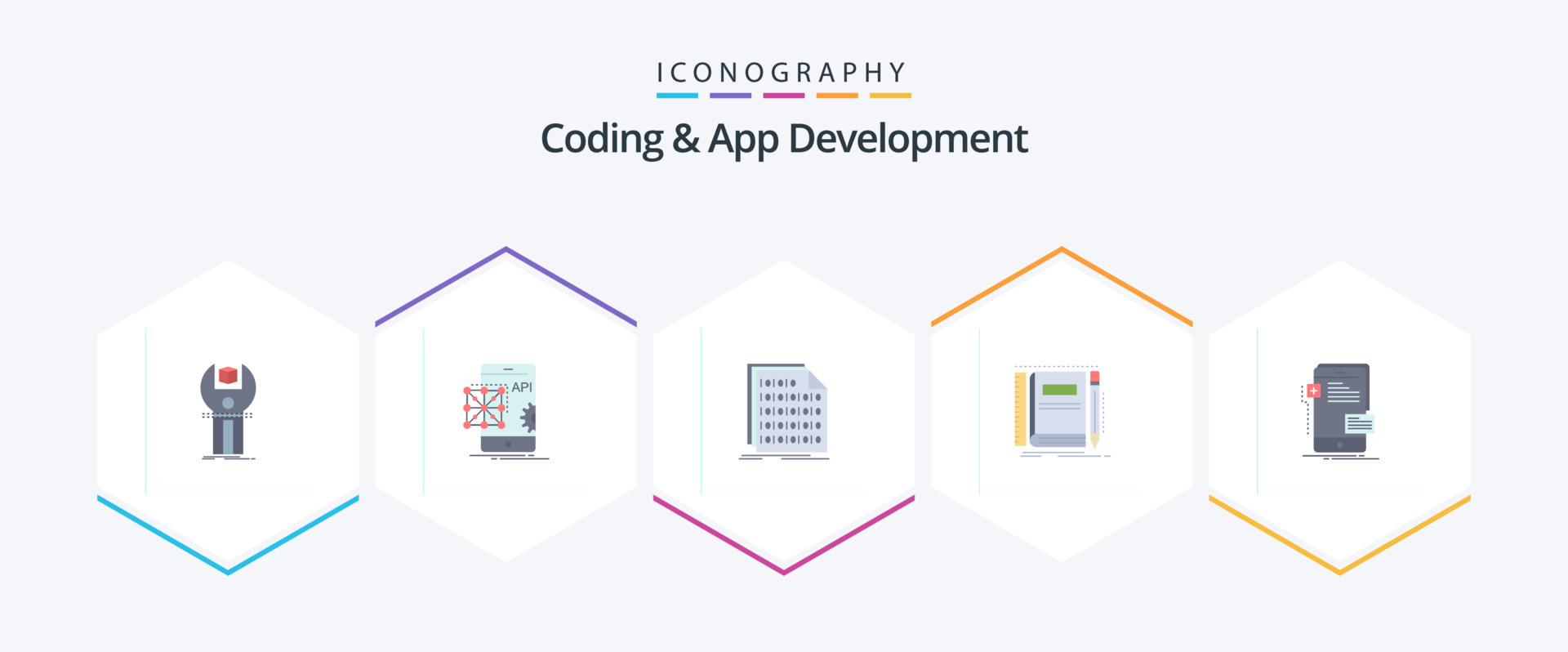 Coding And App Development 25 Flat icon pack including notepad. book ...
