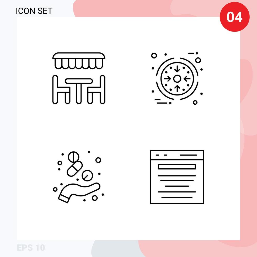 4 User Interface Line Pack Of Modern Signs And Symbols Of Resturant Drug Spring Processing