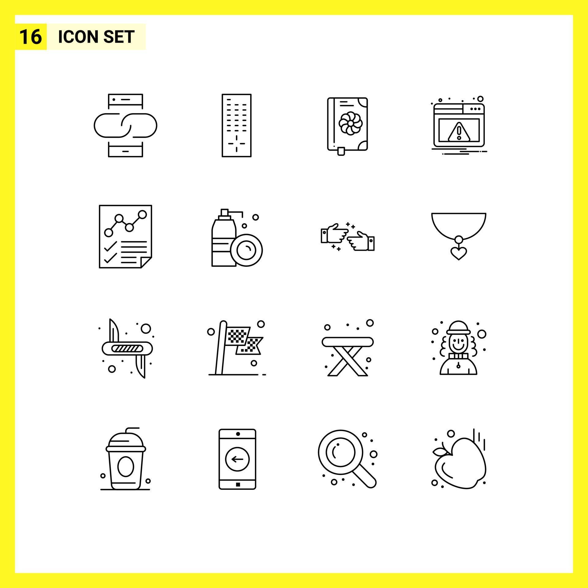 16 Thematic Vector Outlines And Editable Symbols Of Data Warning Book Notification Web Editable