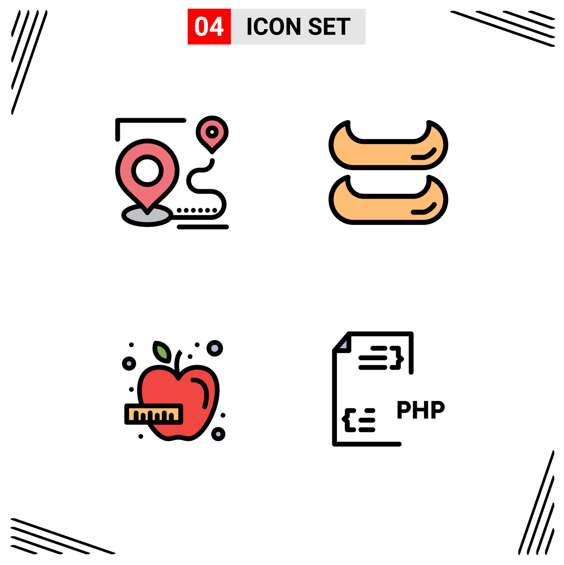 Set Of 4 Modern Ui Icons Symbols Signs For Map Health Destination Canoe Coding Editable Vector