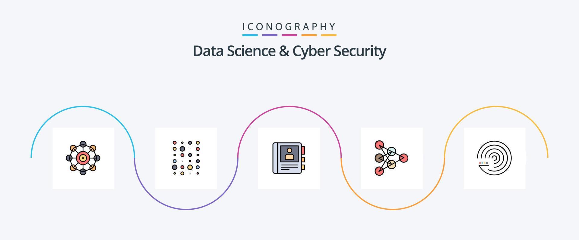 Data Science And Cyber Security Line Filled Flat 5 Icon Pack Including ...