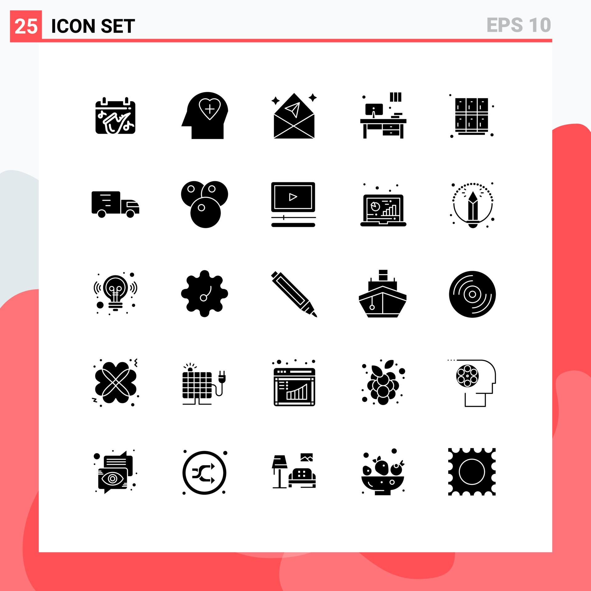 Pictogram Set of 25 Simple Solid Glyphs of open learning chat learn office Editable Vector ...