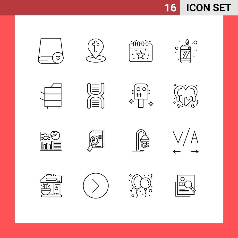 User Interface Pack of 16 Basic Outlines of devices lighter pin flame party Editable Vector ...