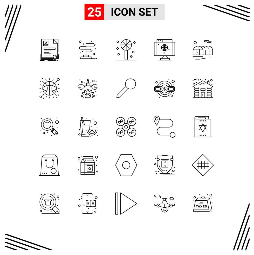 Group of 25 Lines Signs and Symbols for gardening technology pointer network computer Editable ...