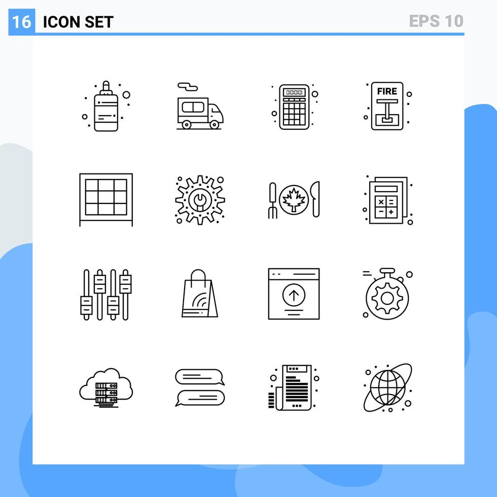 Set of 16 Modern UI Icons Symbols Signs for furniture bookcase calculator fire escape Editable ...