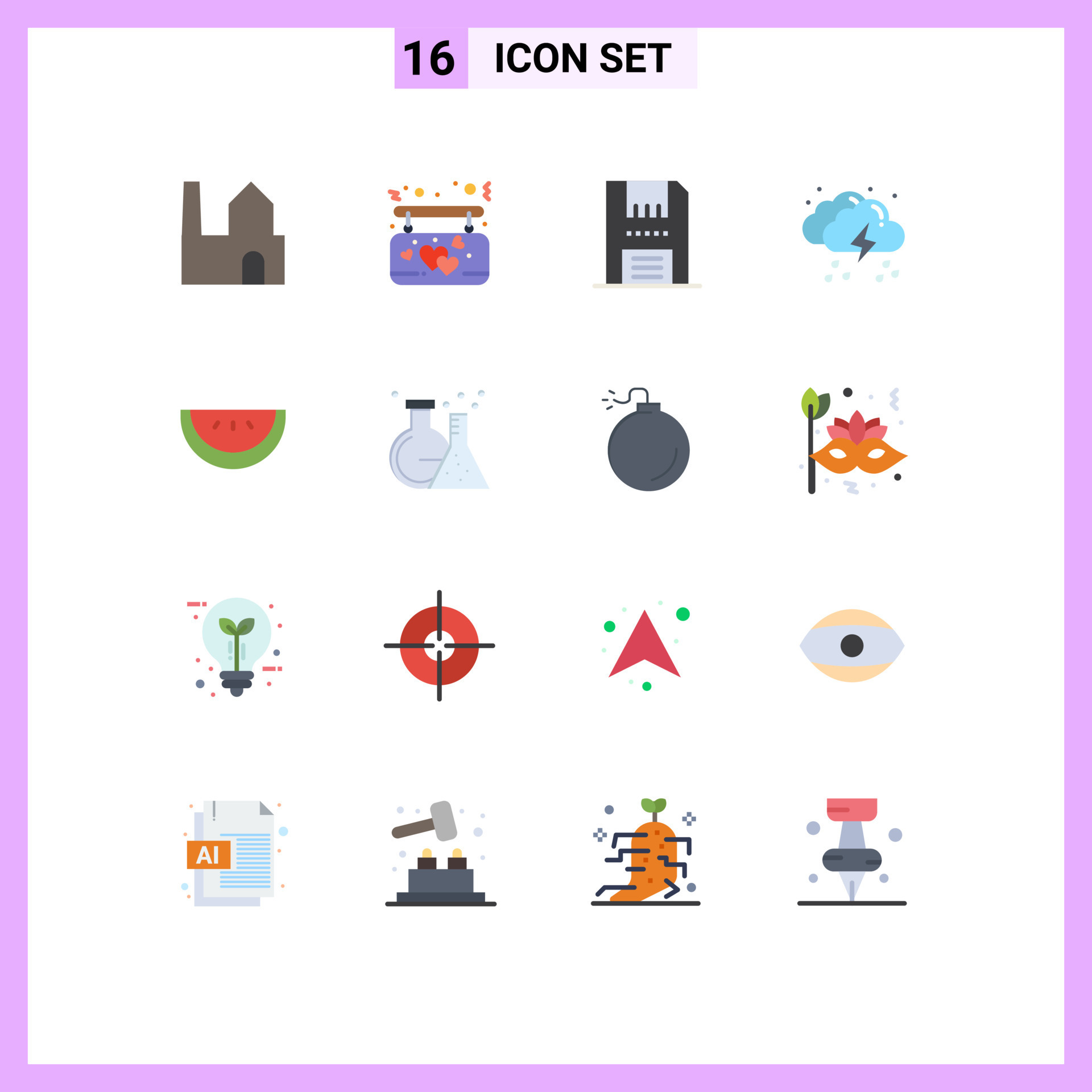 Flat Color Pack Of 16 Universal Symbols Of Light Rain Devices Drop Products Editable Pack Of