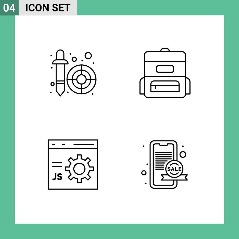 Stock Vector Icon Pack of 4 Line Signs and Symbols for color picker develop pipette schoolbag ...
