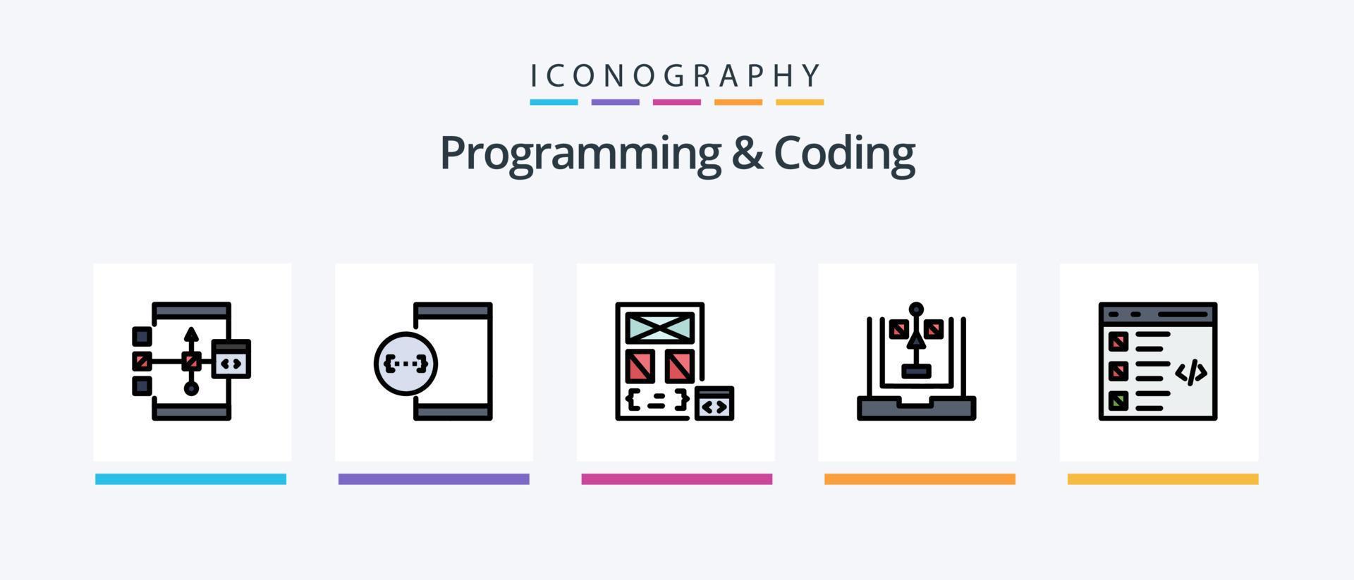 Programming And Coding Line Filled 5 Icon Pack Including Development