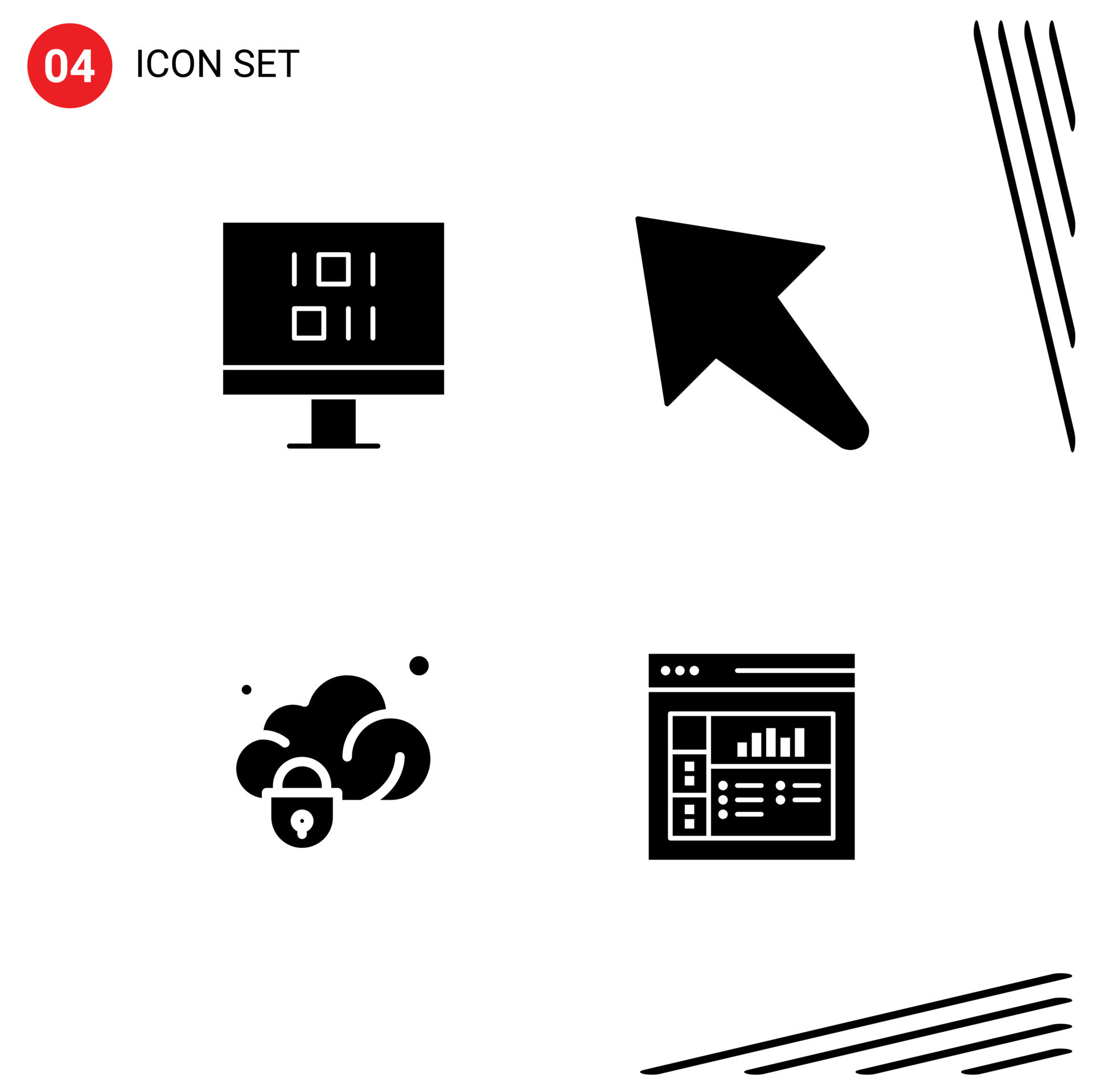 Modern Set Of Solid Glyphs Pictograph Of Computer Secure Arrow Data Graphics Editable Vector