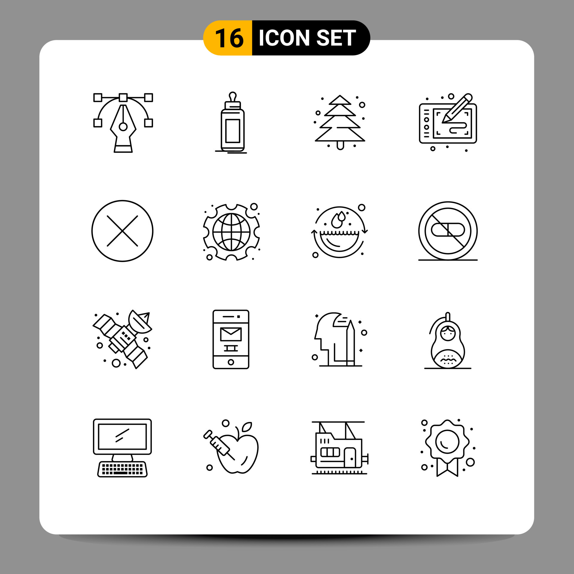 Set of 16 Modern UI Icons Symbols Signs for close paint plant arts tablet Editable Vector Design ...