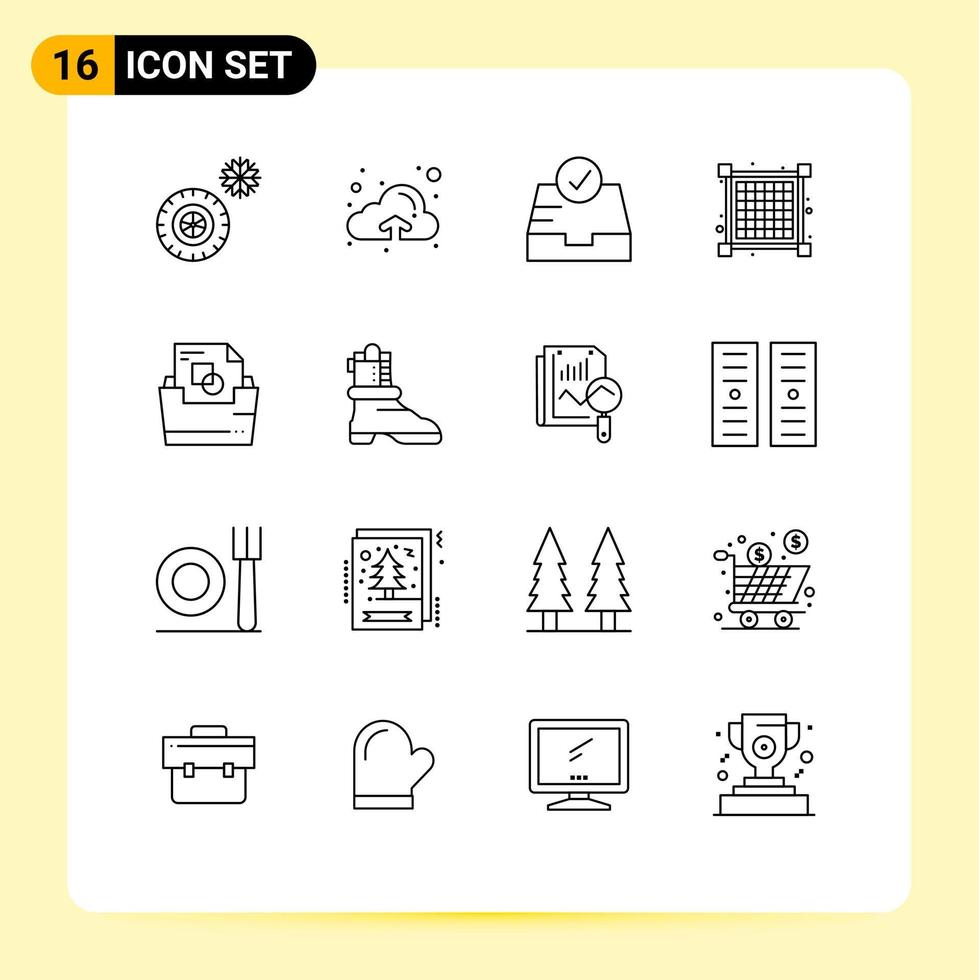 16 Universal Outline Signs Symbols Of Boot Folder Mailbox File Folder Document Editable Vector