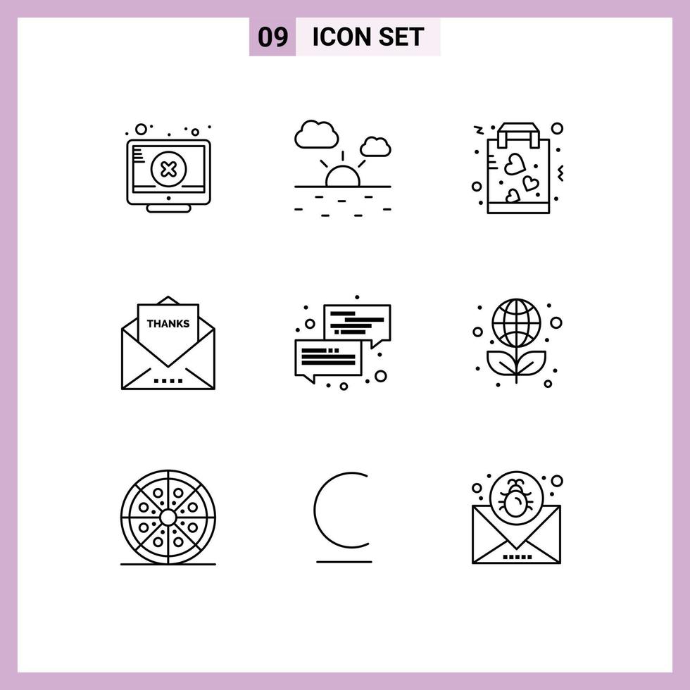 Group of 9 Modern Outlines Set for communication thanks favorite message envelope Editable ...