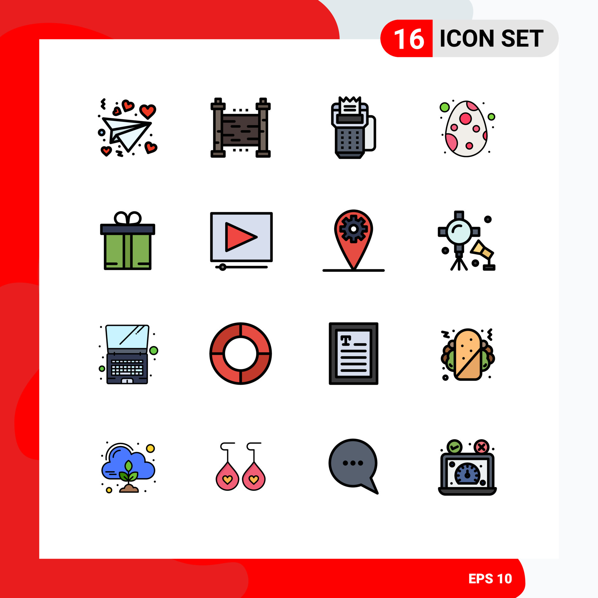 16 Universal Flat Color Filled Lines Set For Web And Mobile Applications Ecommerce Celebration