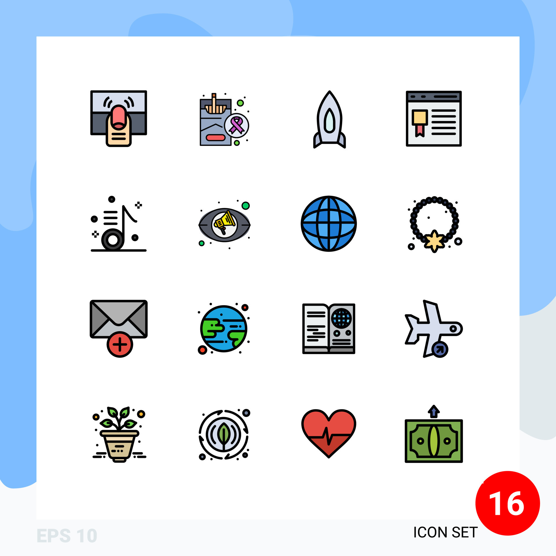 16 Thematic Vector Flat Color Filled Lines And Editable Symbols Of Page