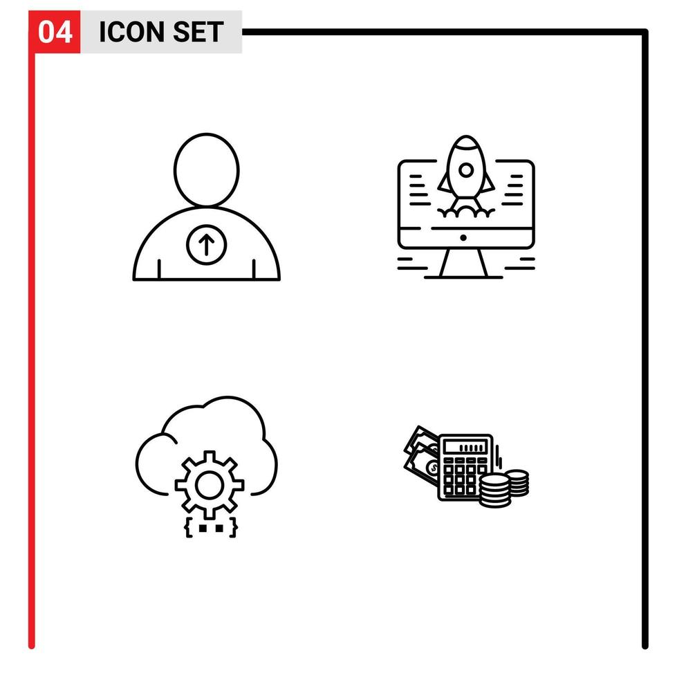 Line Pack Of 4 Universal Symbols Of Avatar Development Computer Cloud