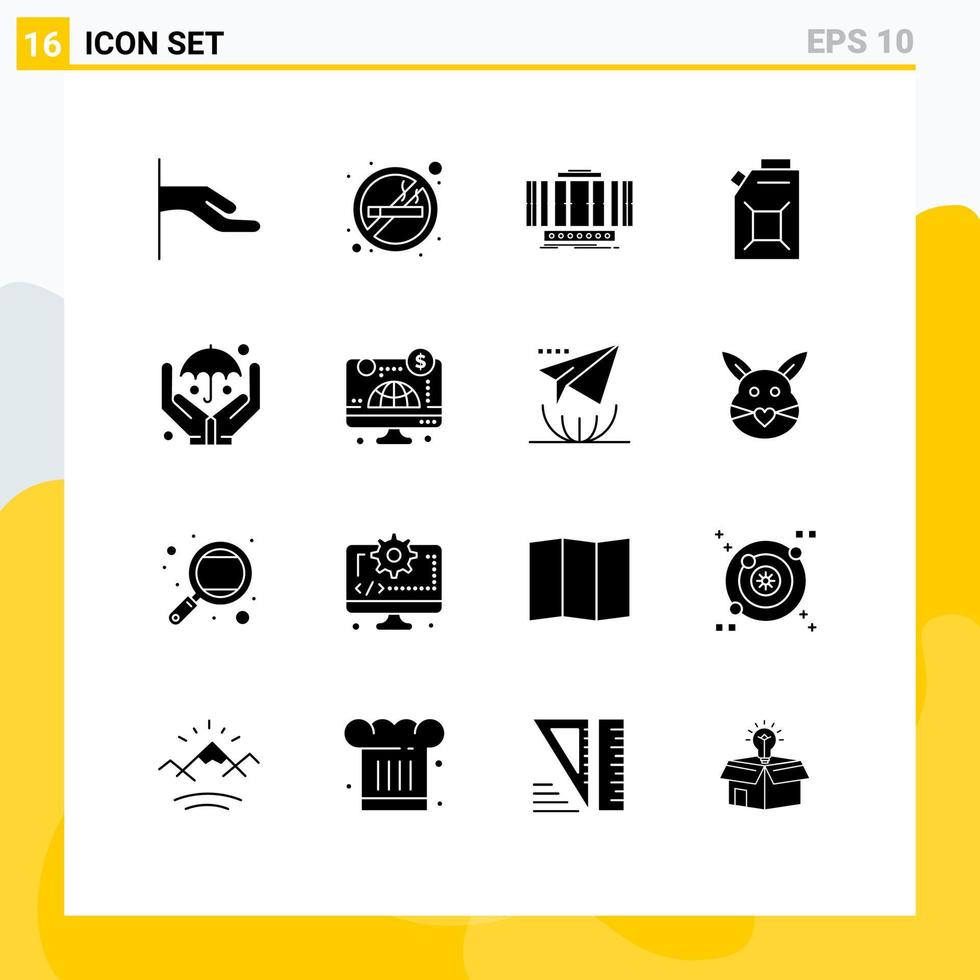 Modern Set Of 16 Solid Glyphs Pictograph Of Safe Hands Vertical Oil Engine Editable Vector